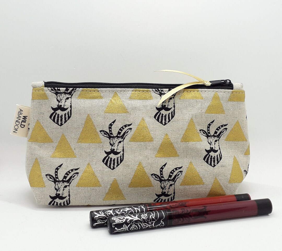 Gold Antelope Zip Pouch Cute Quirky Cosmetics Bag Hipster Moustache ...