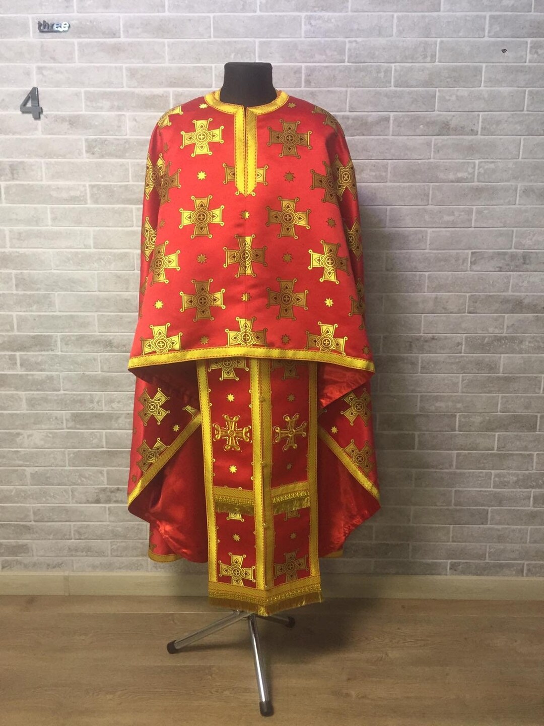 Red Greek Style Vestments Set in Metallic Brocade - Orthodox Vestments ...