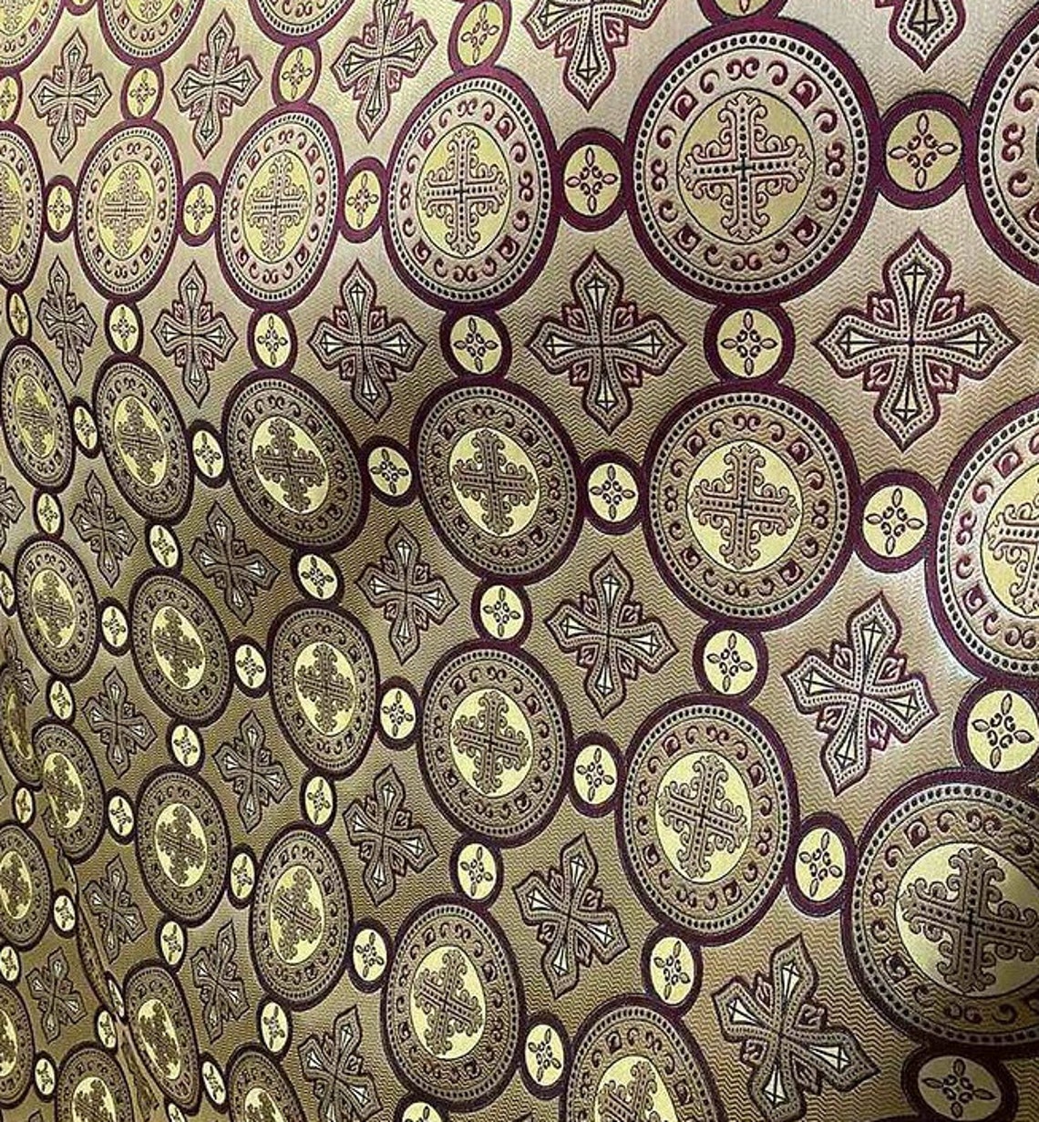 NEW GOLD & BURGUNDY Metallic Brocade - Metallic Church Brocade ...