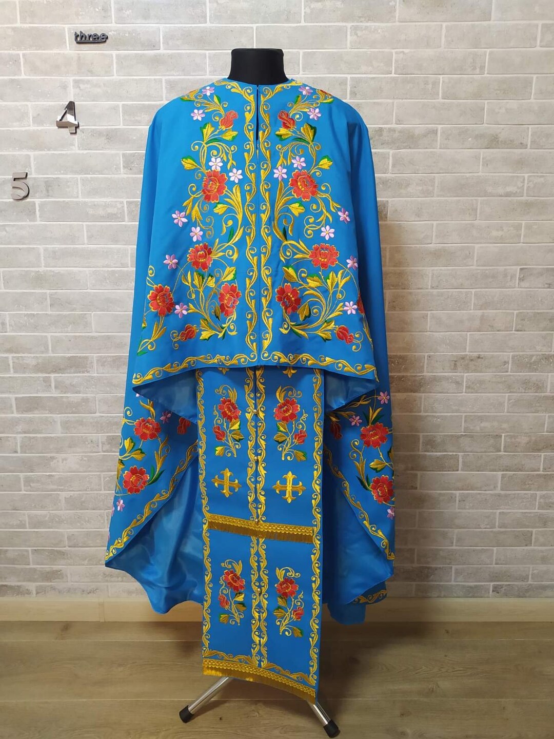 Virgen María sosteniendo a Cristo Vestidura litúrgica azul Túnica de ...