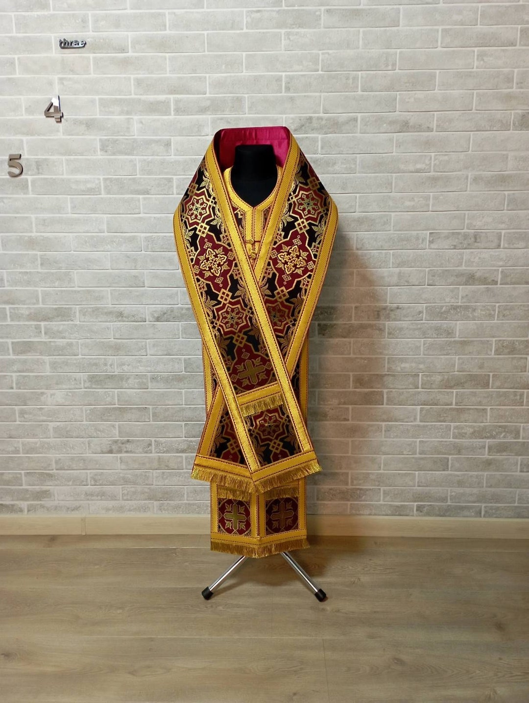 Bishop's Communion Set in Black/maroon Brocade - Bishop Stole and Cuffs ...