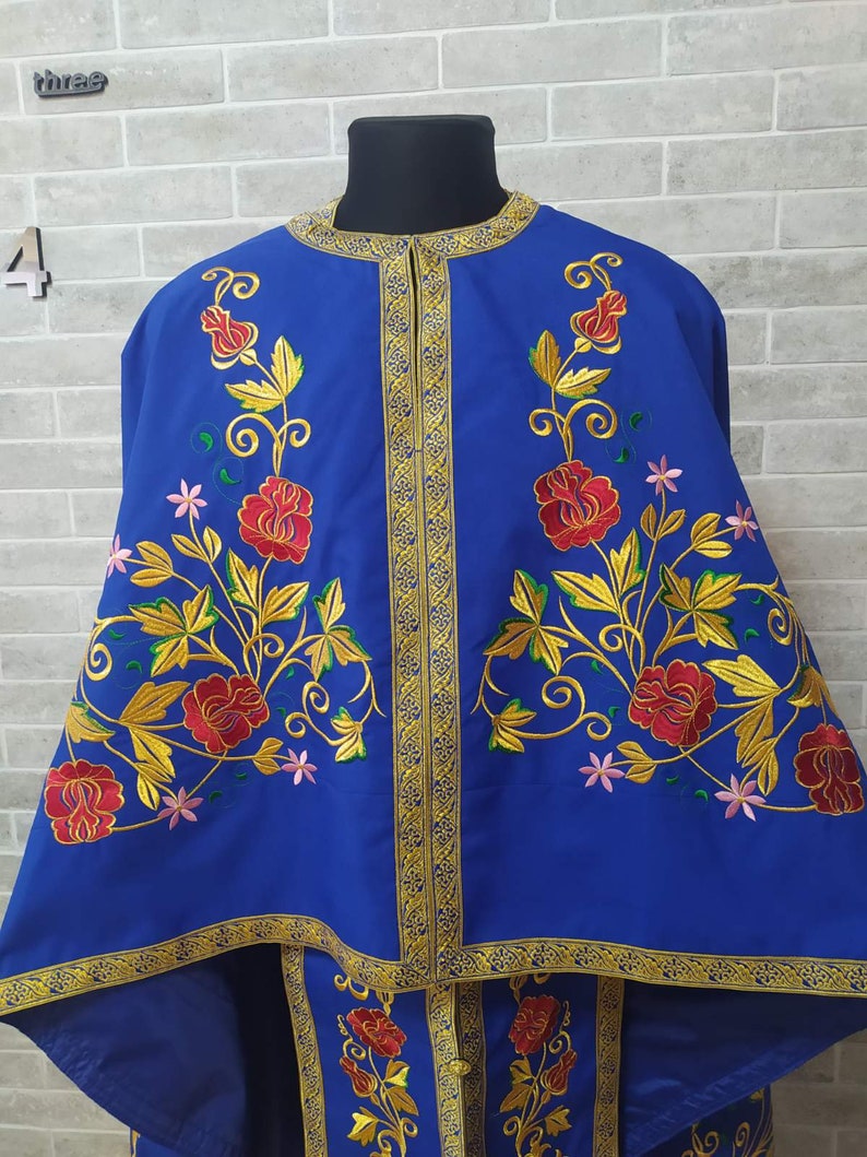 Blue Liturgical Vestment in Gabardine - Priest Robe - Orthodox ...