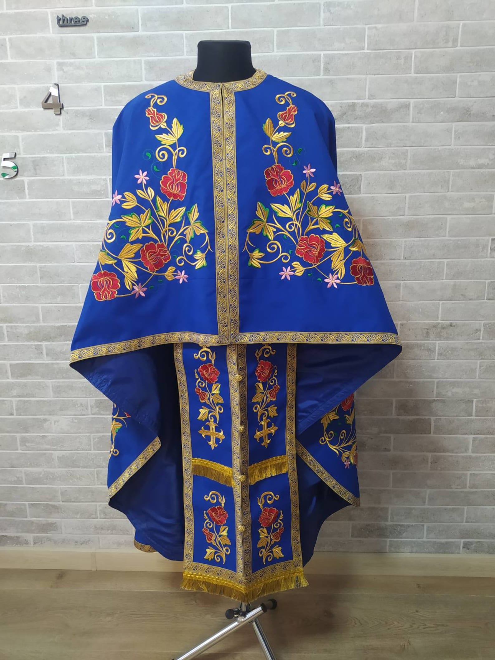 Blue Liturgical Vestment in Gabardine - Priest Robe - Orthodox ...