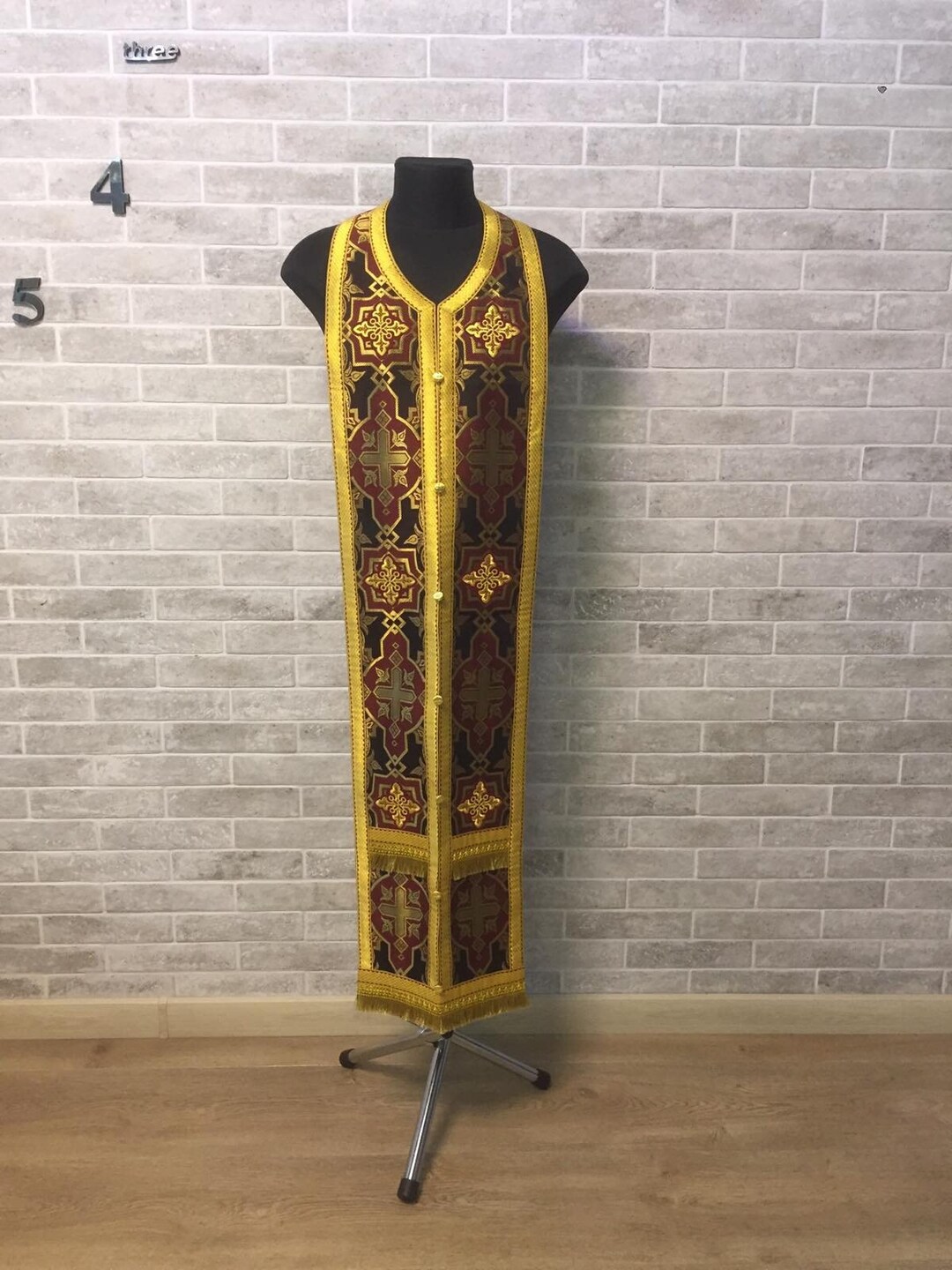 Embroidered Communion Set in Black/maroon Brocade Stole and Cuffs ...