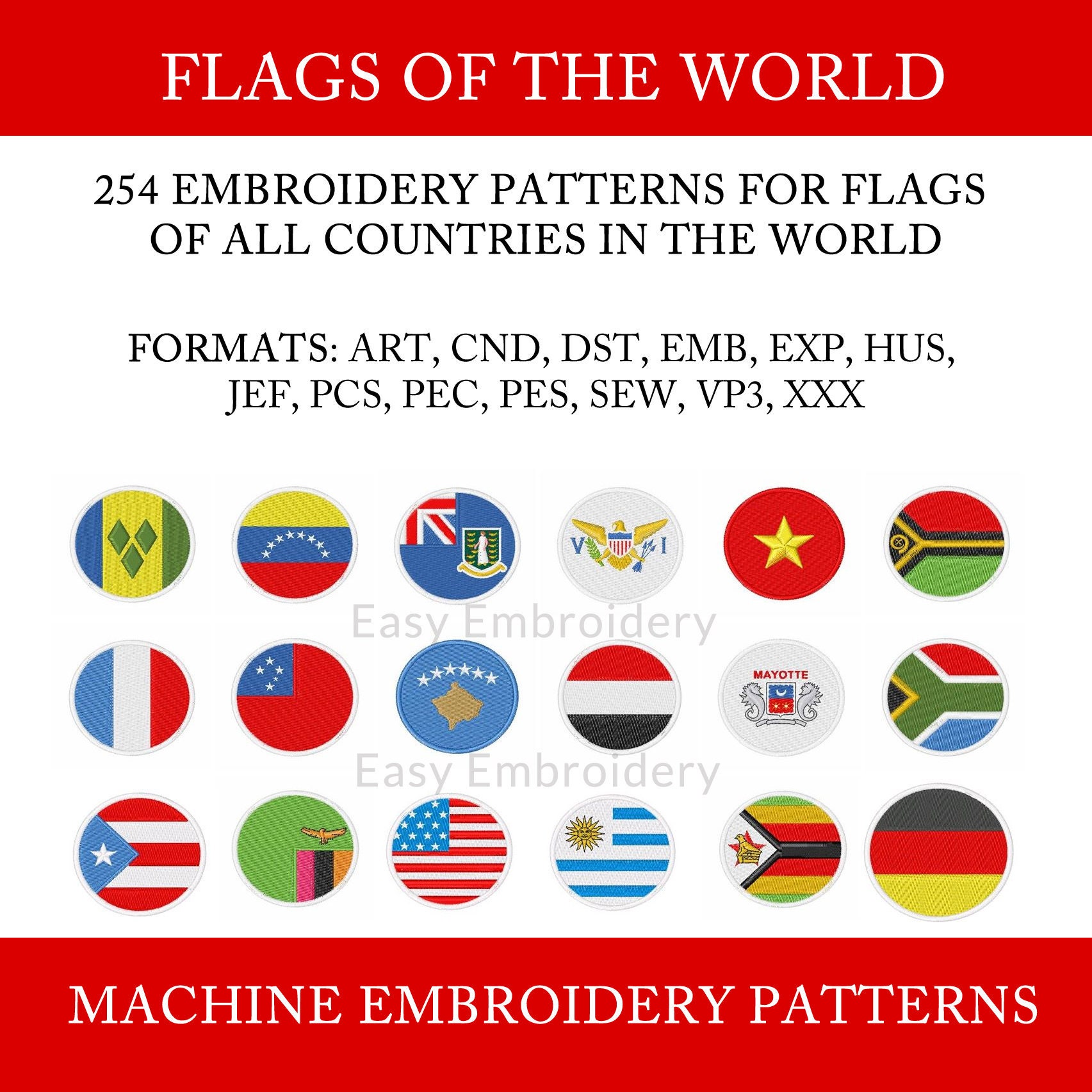 Flags embroidery designs set 254 Flag Embroidery patterns | Etsy