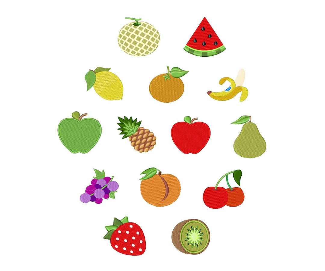 Fruits Machine Embroidery Design Set, 12 Fruit Embroidery Designs ...