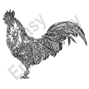 Swirly Rooster - Machine Embroidery Design - Etsy