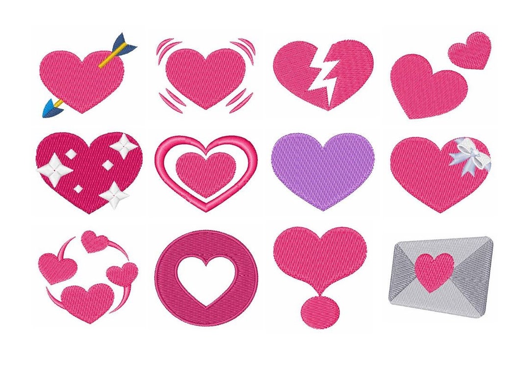 Valentine Machine Embroidery Design Set 12 Hearts Embroidery - Etsy