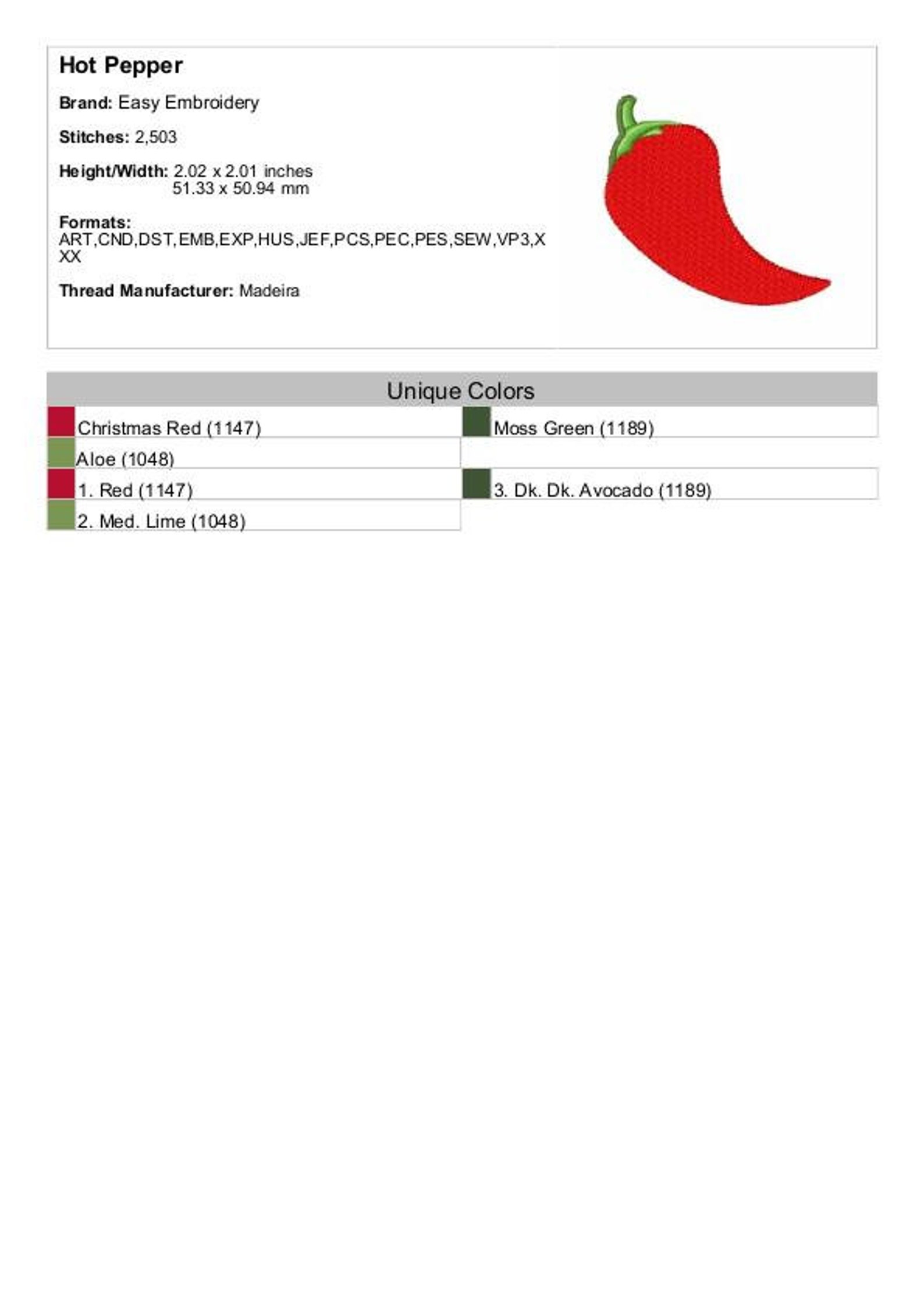 Hot Pepper Machine Embroidery Design | Etsy