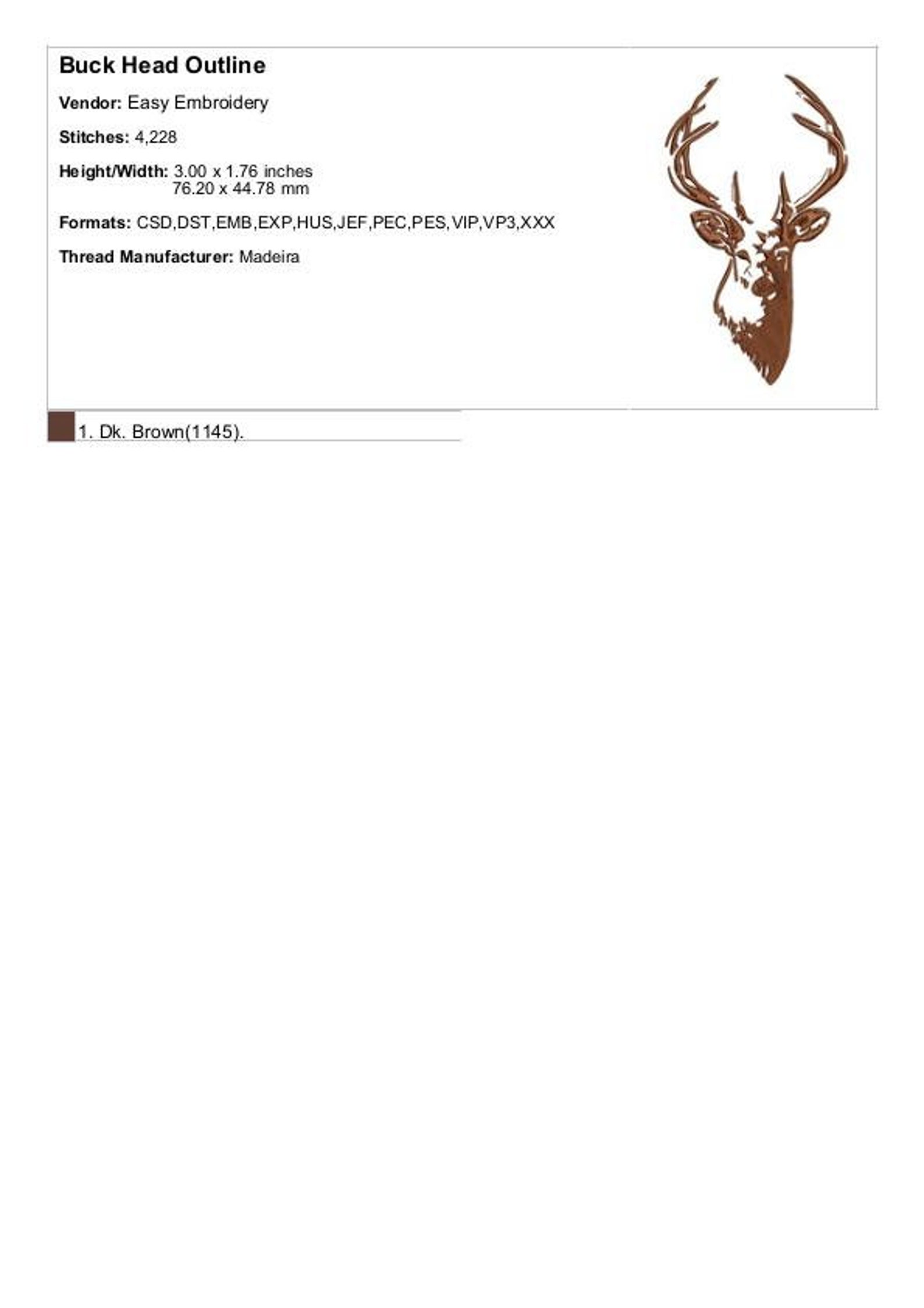 Buck Head Outline - Machine Embroidery Design - Etsy