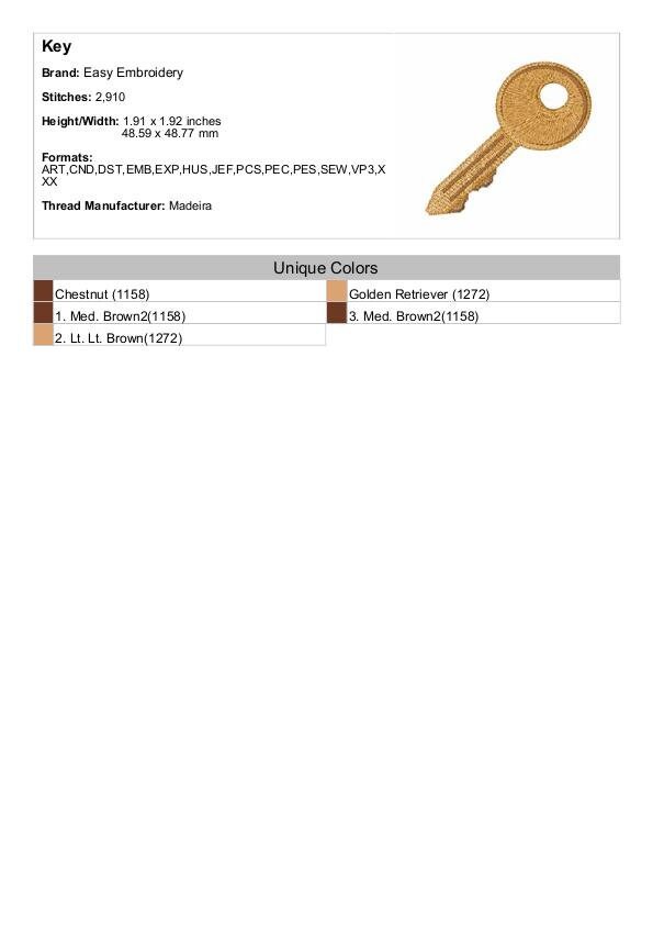Key Machine Embroidery Design - Etsy