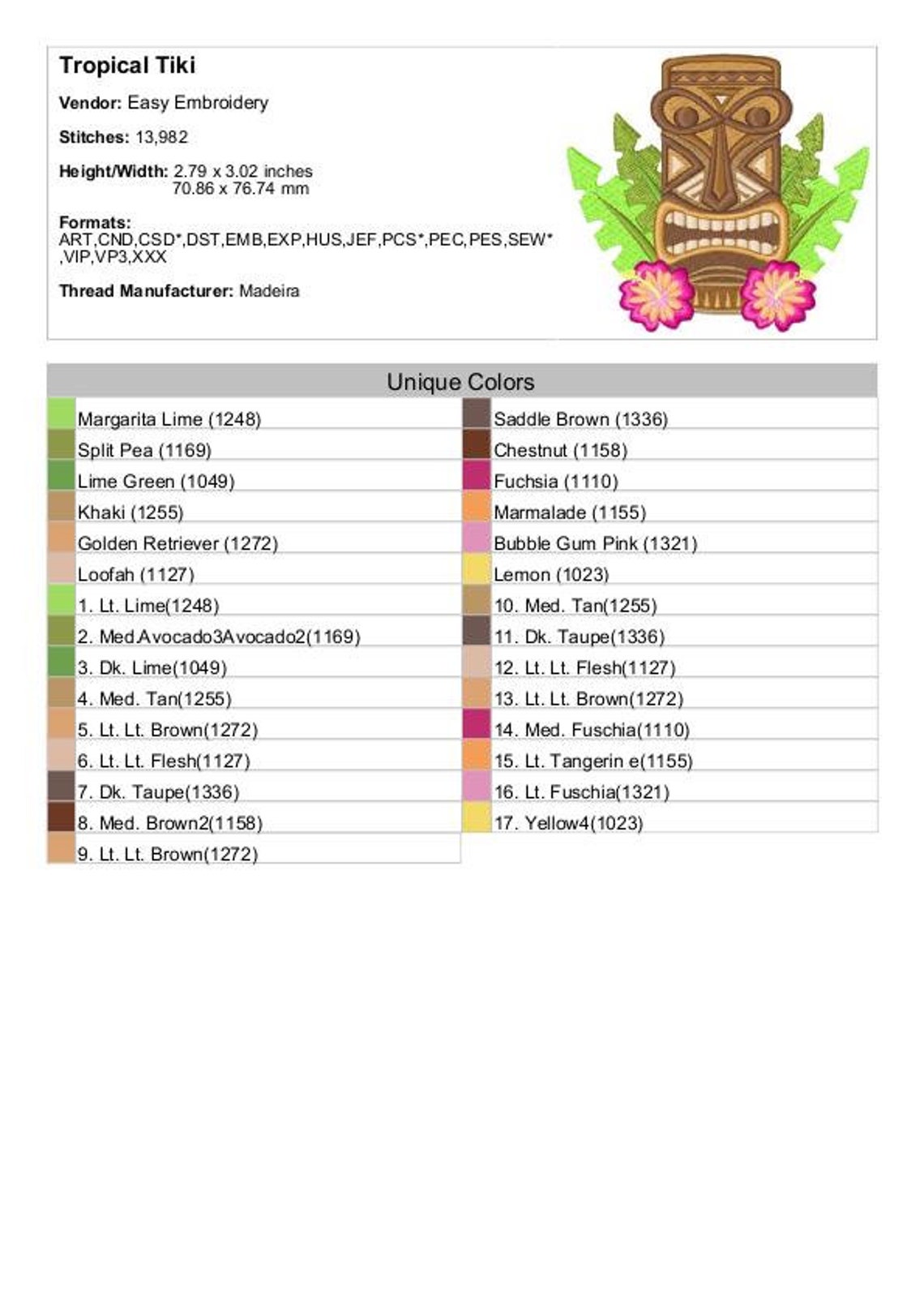 Tropical Tiki Machine Embroidery Design - Etsy