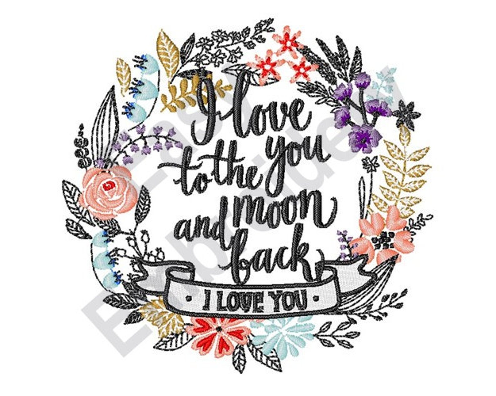 Love You to the Moon Machine Embroidery Design - Etsy