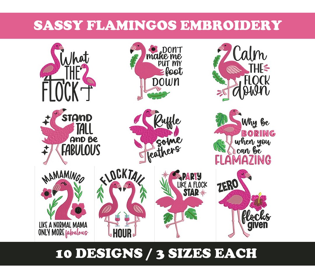 Sassy Flamingos (10 Designs) - Machine Embroidery Designs Bundle - Etsy
