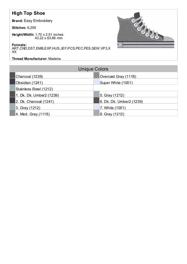 High Top Shoe Machine Embroidery Design - Etsy