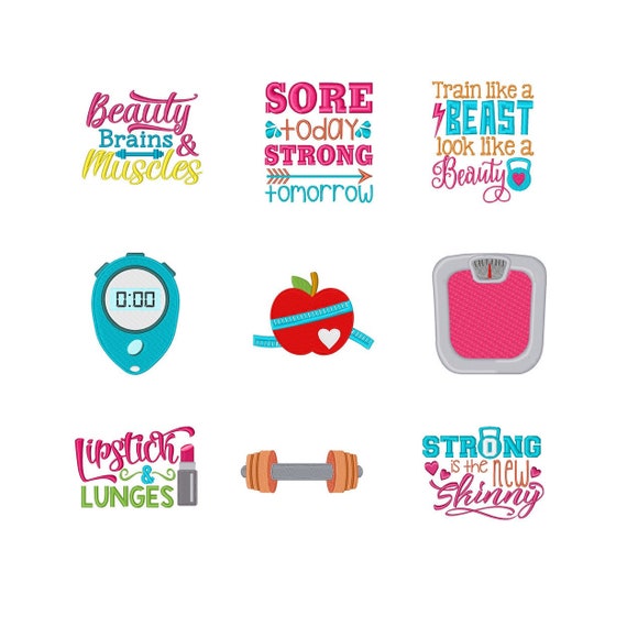 Gym Fitness and Exercise 9 Designs Machine Embroidery | Etsy