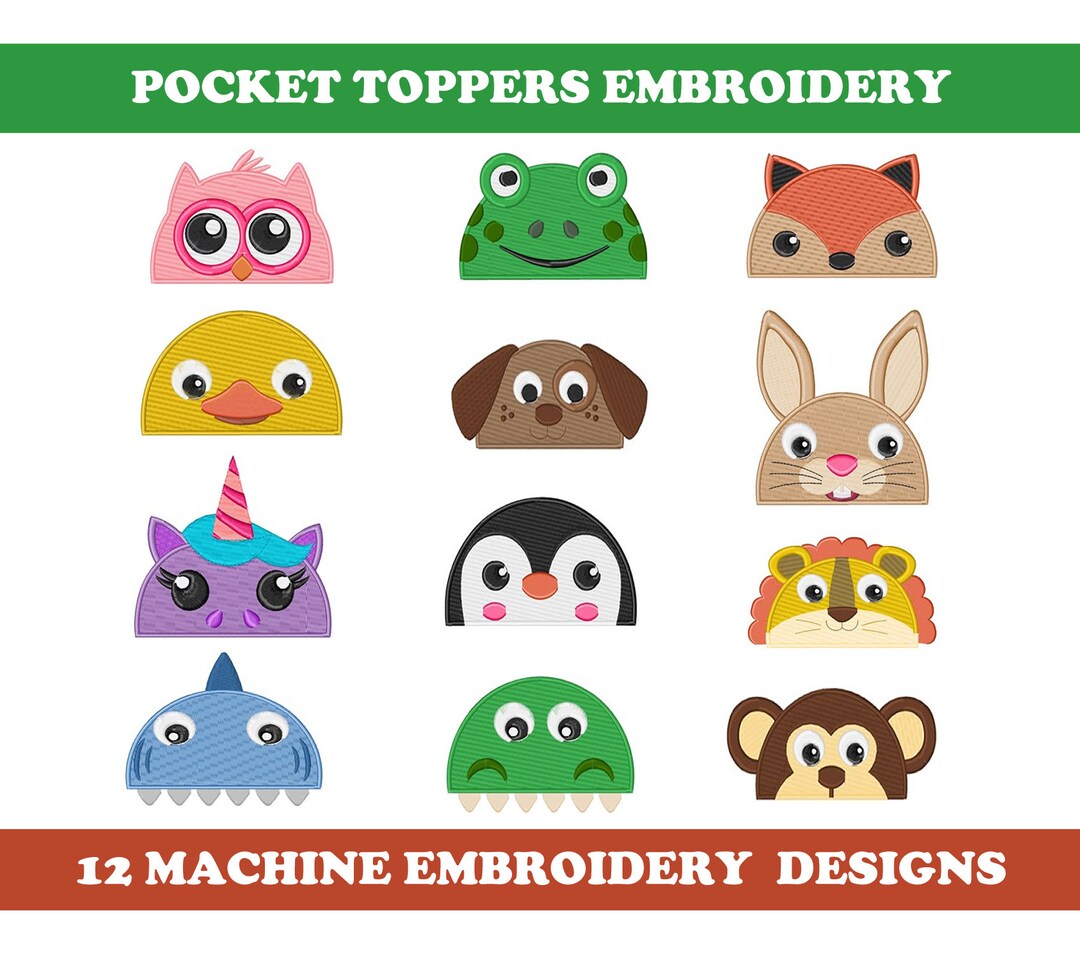 Pocket Toppers (12 Designs) - Machine Embroidery Designs Bundle, Kids ...