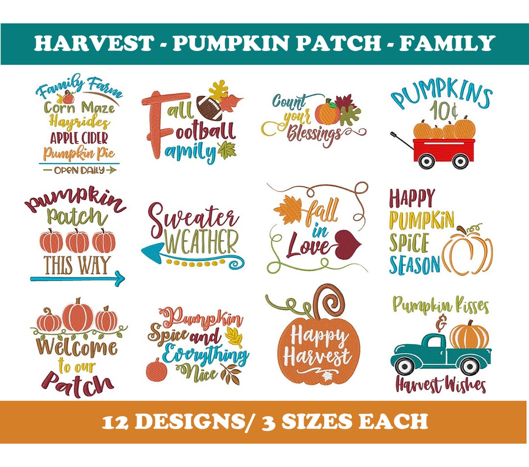 Fall Pumpkin Patch 12 Designs/3 Sizes Each Machine Embroidery Designs ...