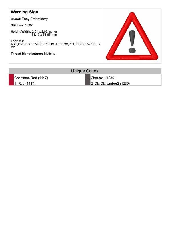 Warning Sign - Machine Embroidery Design - Etsy