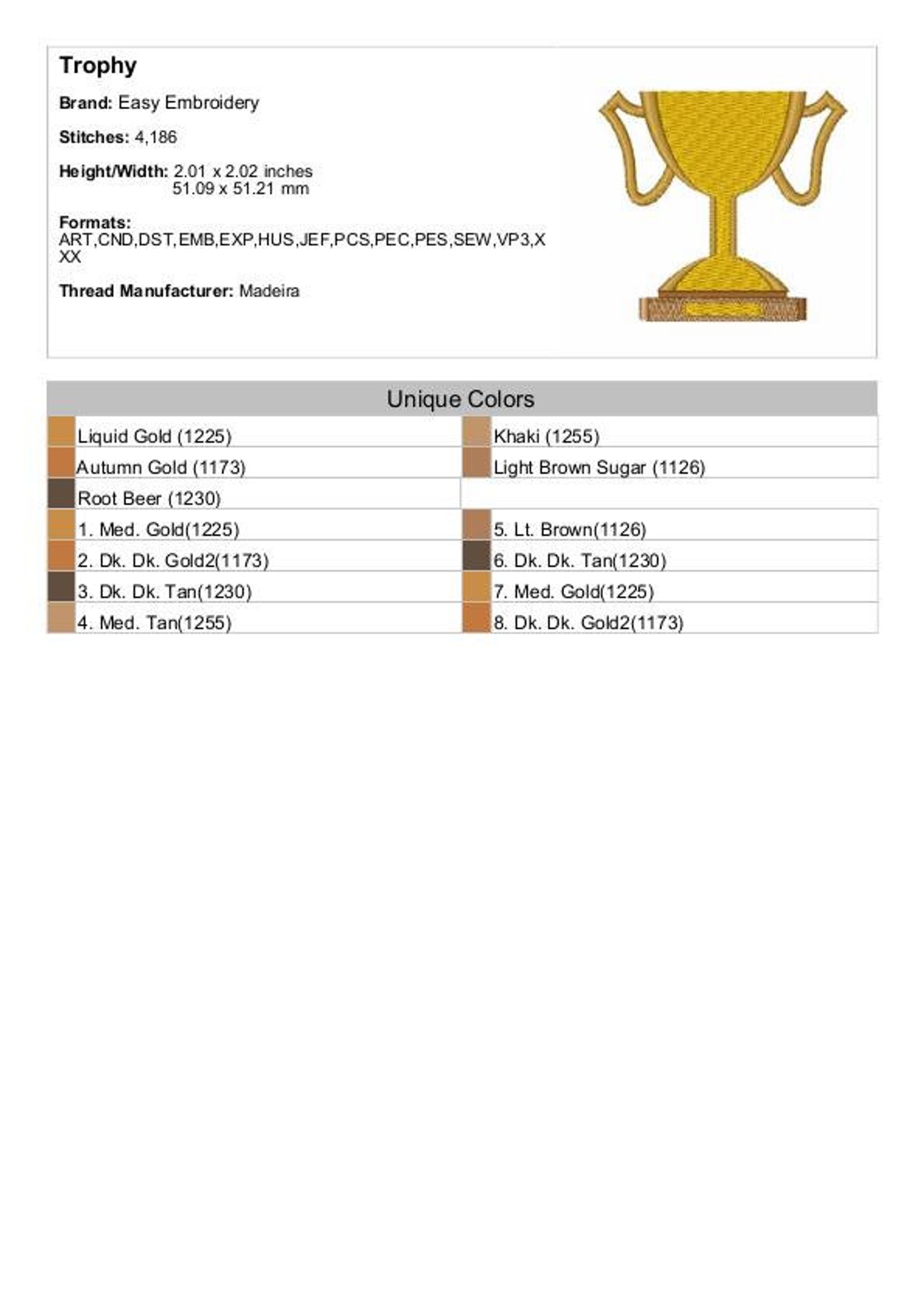 Trophy Machine Embroidery Design | Etsy