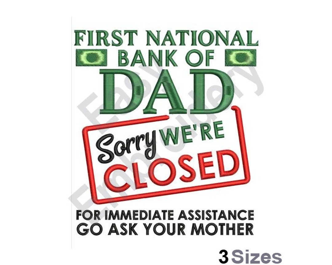 Bank of Dad - Machine Embroidery Design - 3 Sizes - Etsy