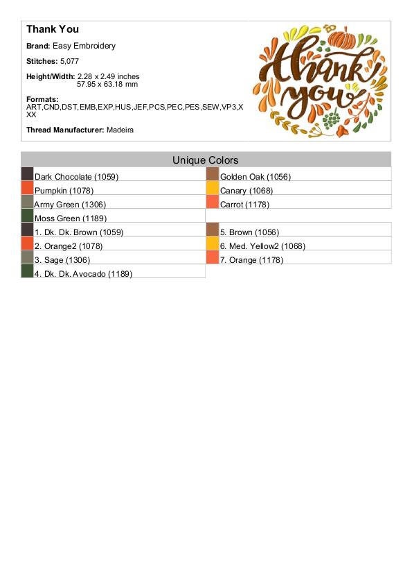 Thank You Machine Embroidery Design Thanksgiving Embroidery - Etsy