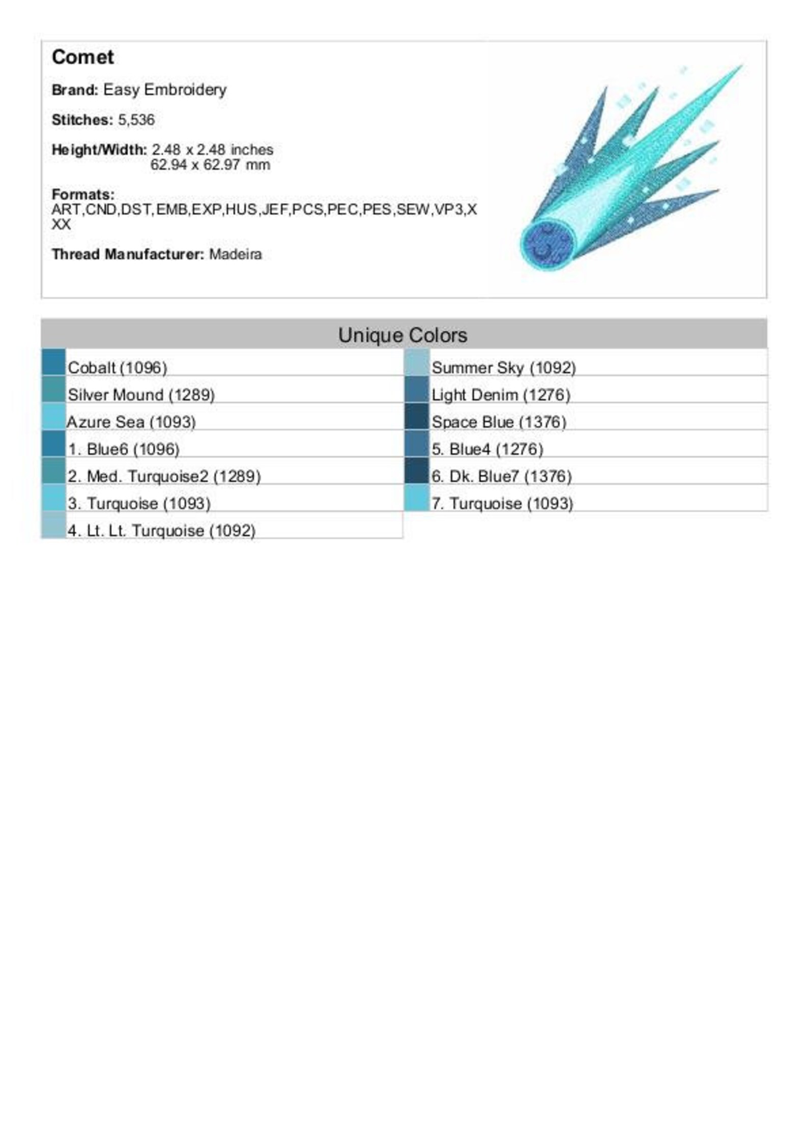 Comet Machine Embroidery Design - Etsy