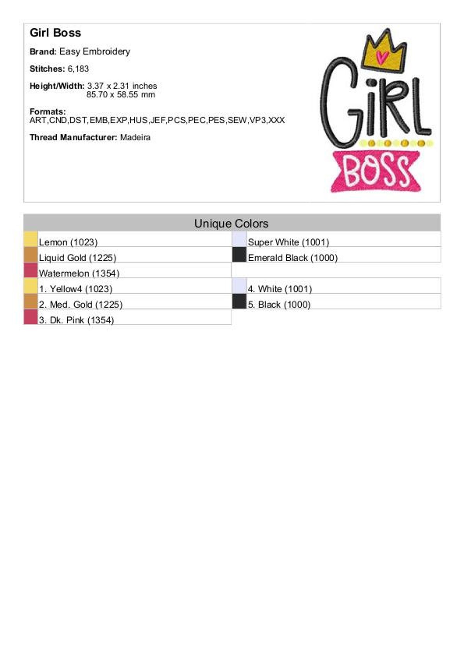 Girl Boss Machine Embroidery Design - Etsy