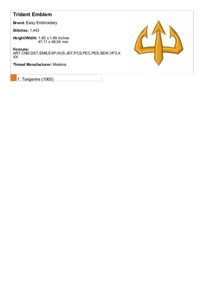 Trident Emblem Machine Embroidery Design | Etsy