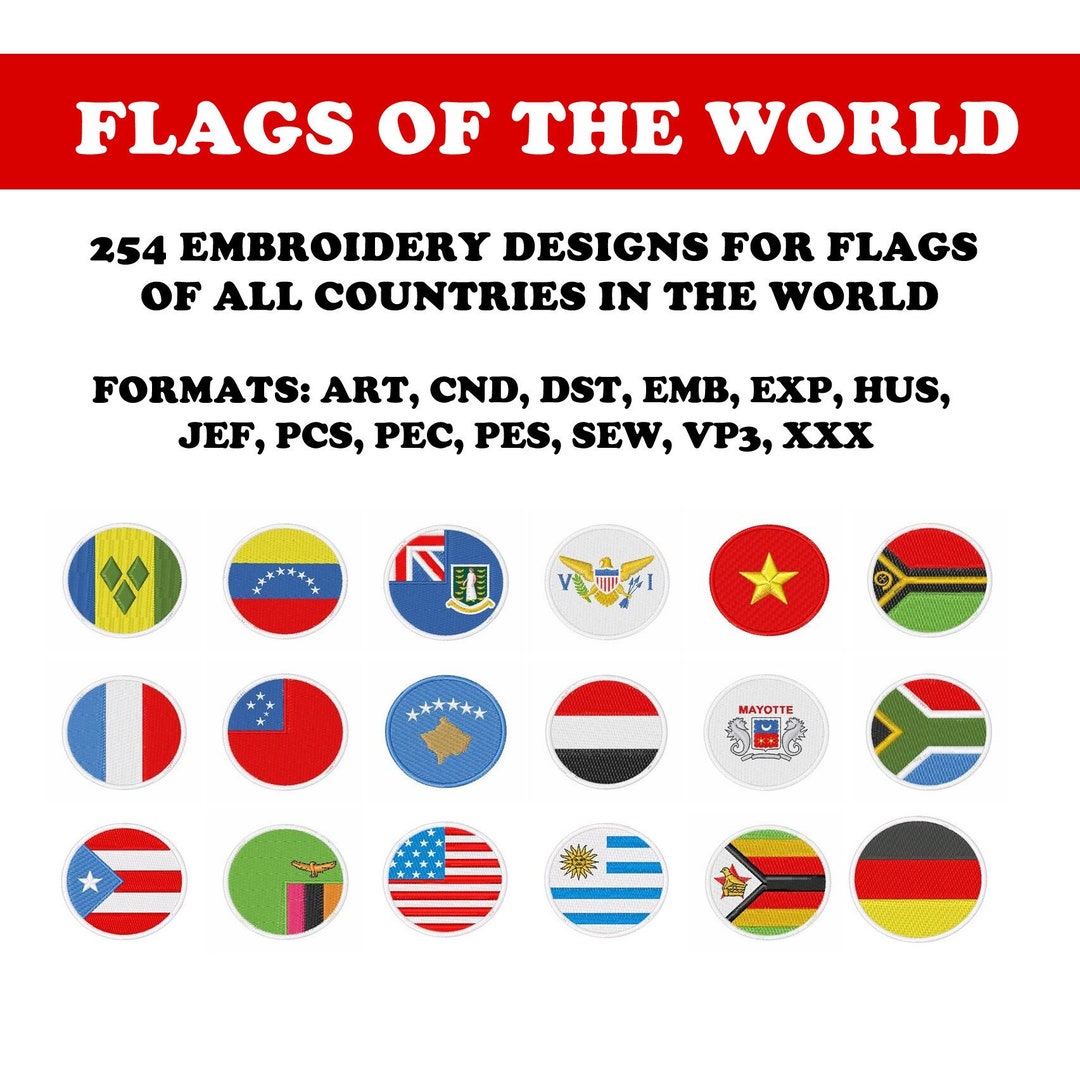 Flags Embroidery Designs Set - 254 Flag Embroidery Designs Bundle - Etsy