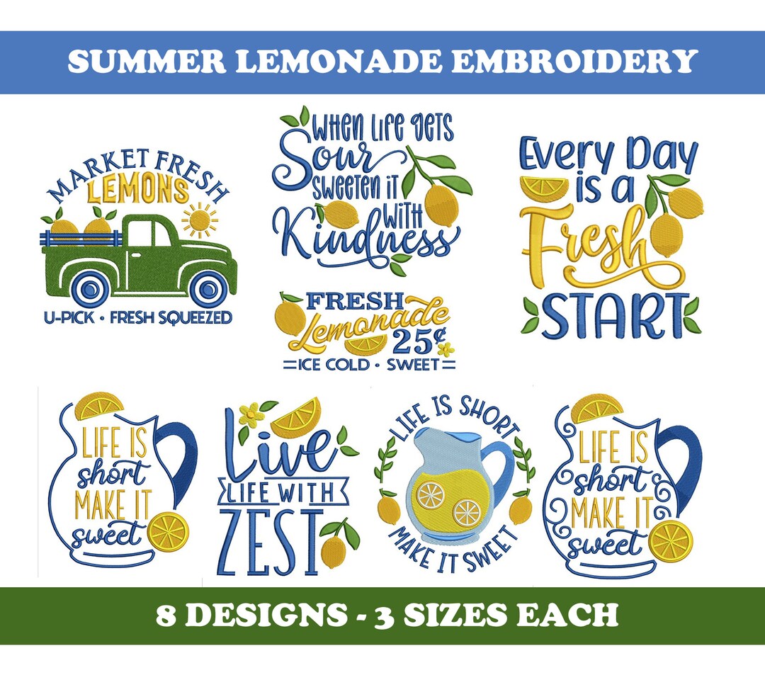 Lemonade (8 Designs) - Machine Embroidery Designs Bundle - Etsy