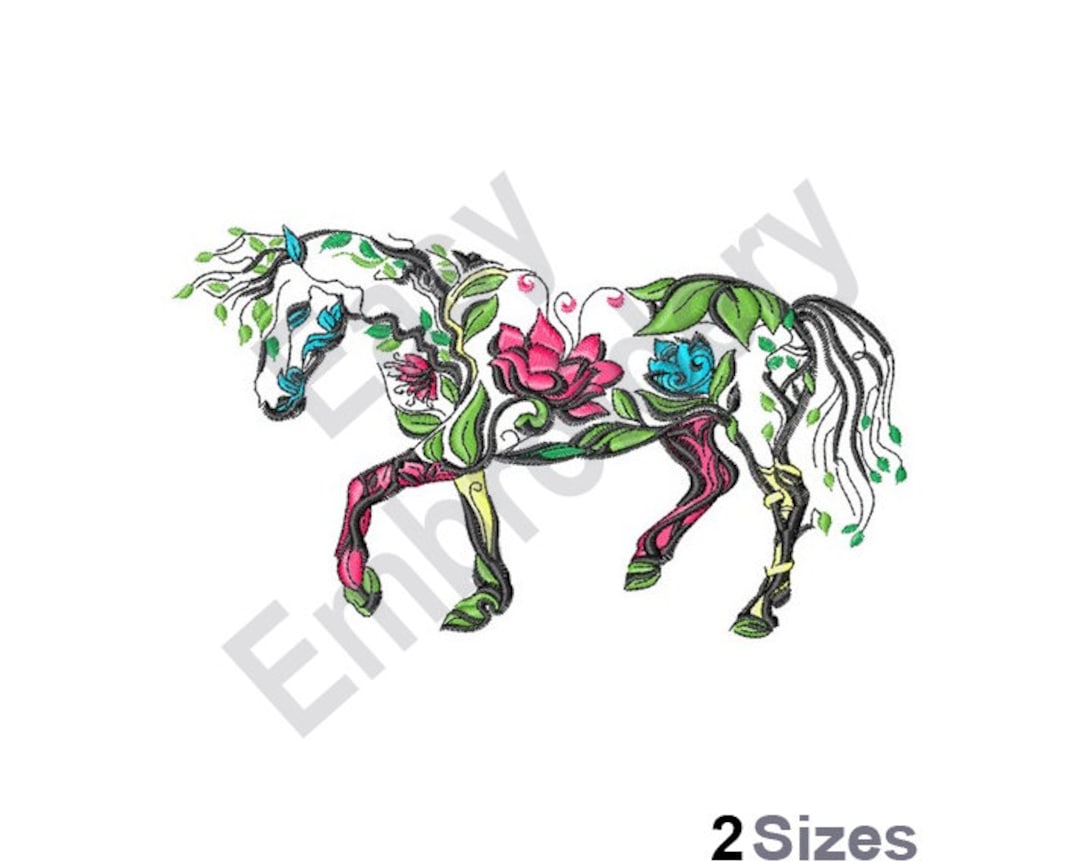 Horse - Machine Embroidery Design, Floral Horse Embroidery Design - Etsy