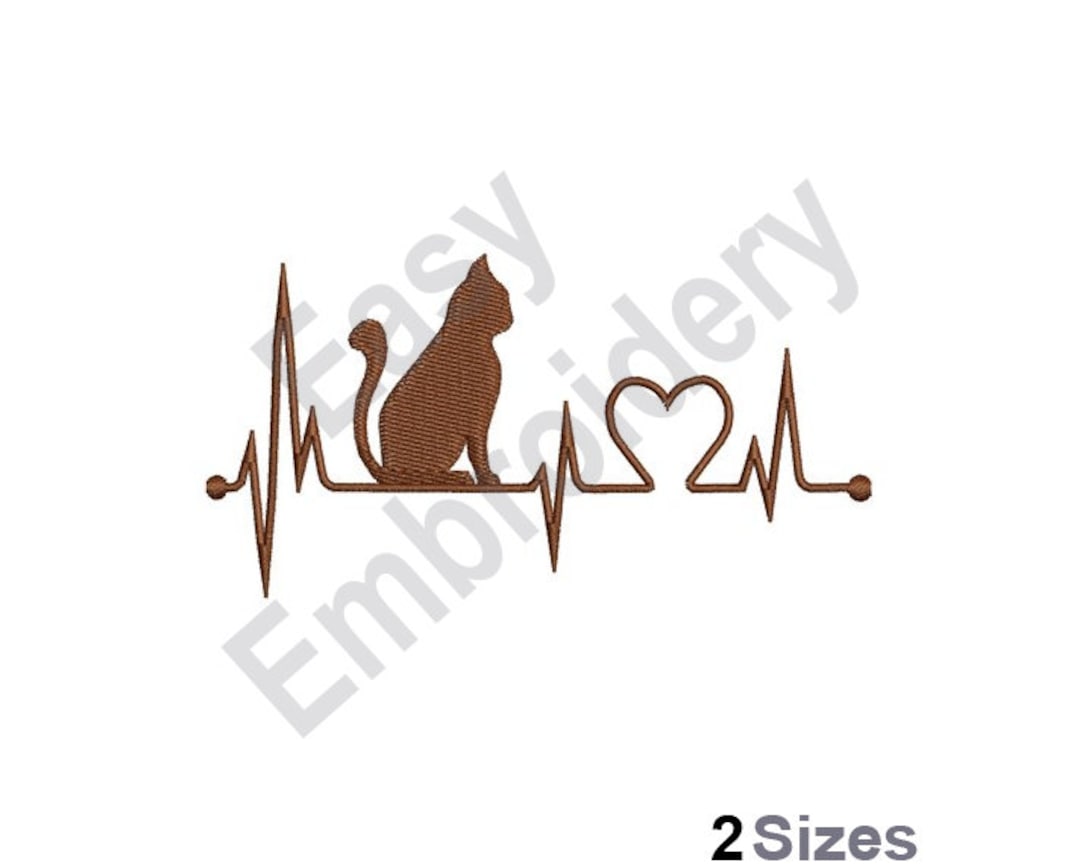 Heartbeat & Cat - Machine Embroidery Design - Etsy