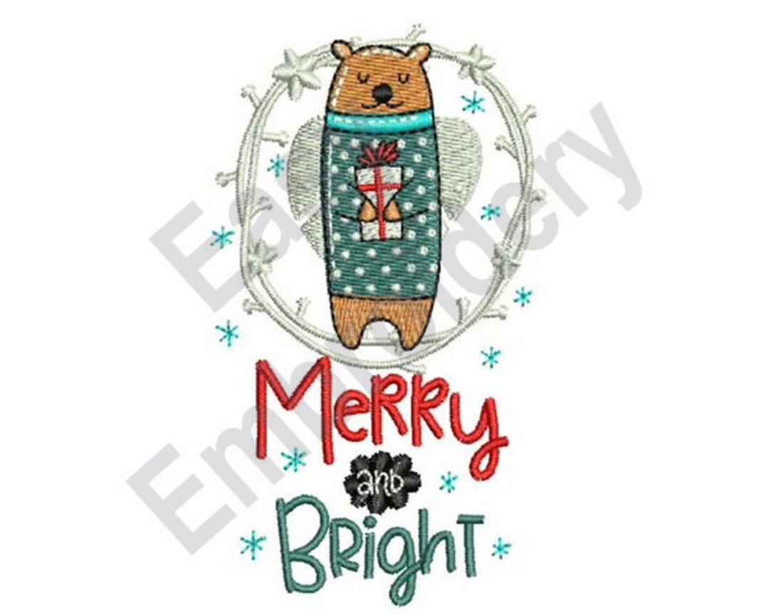 Merry & Bright Machine Embroidery Design, Christmas Embroidery, Xmas ...