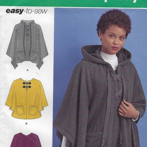 8517 Simplicity Misses Ponchos With Hooded, Patch Pockets, Lace-up ...