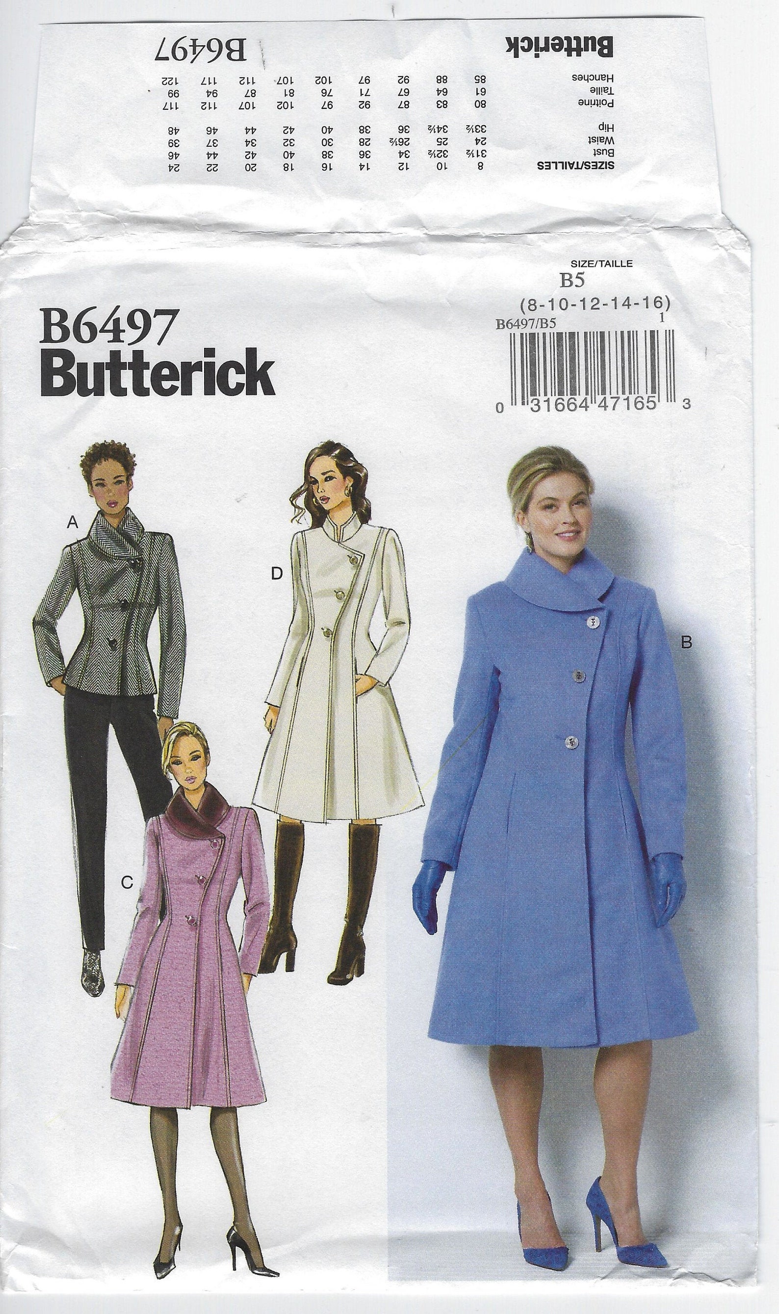 B6497 Butterick Misses Jacket and Coats With Asymmetrical - Etsy