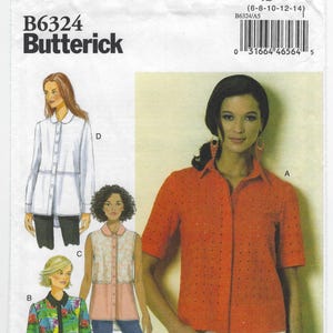 B6324 Butterick - Misses Button Front Shirt With Sleeve, Collar, Overlay and High Low Hemline ...