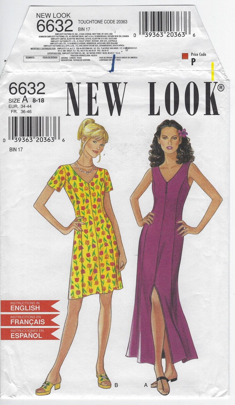 6632 New Look Simplicity Misses Panel Dress With V-neckline - Etsy