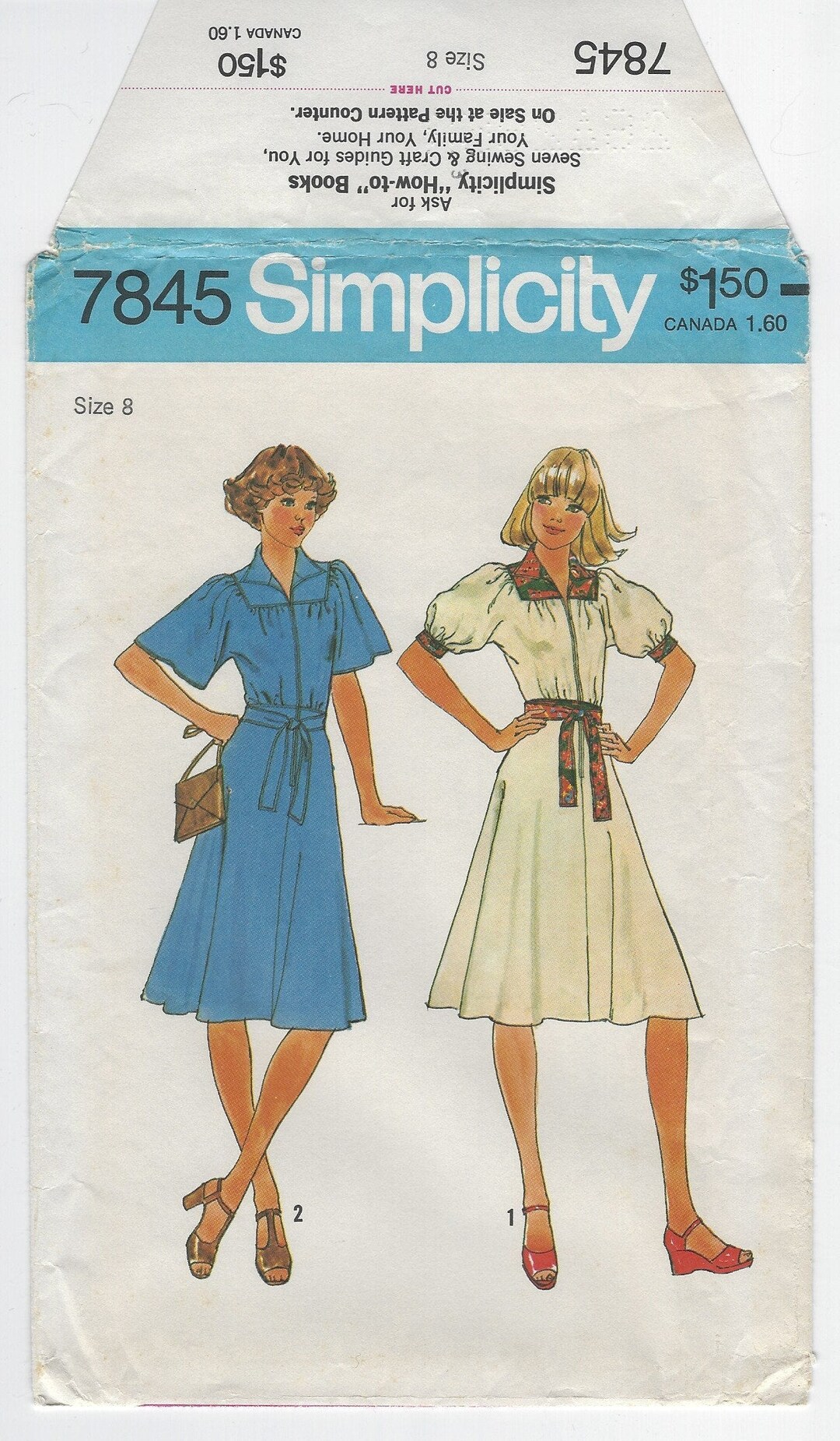 7845 Simplicity - Misses Dress Has Yoke and Kimono Type Sleeves, Collar ...