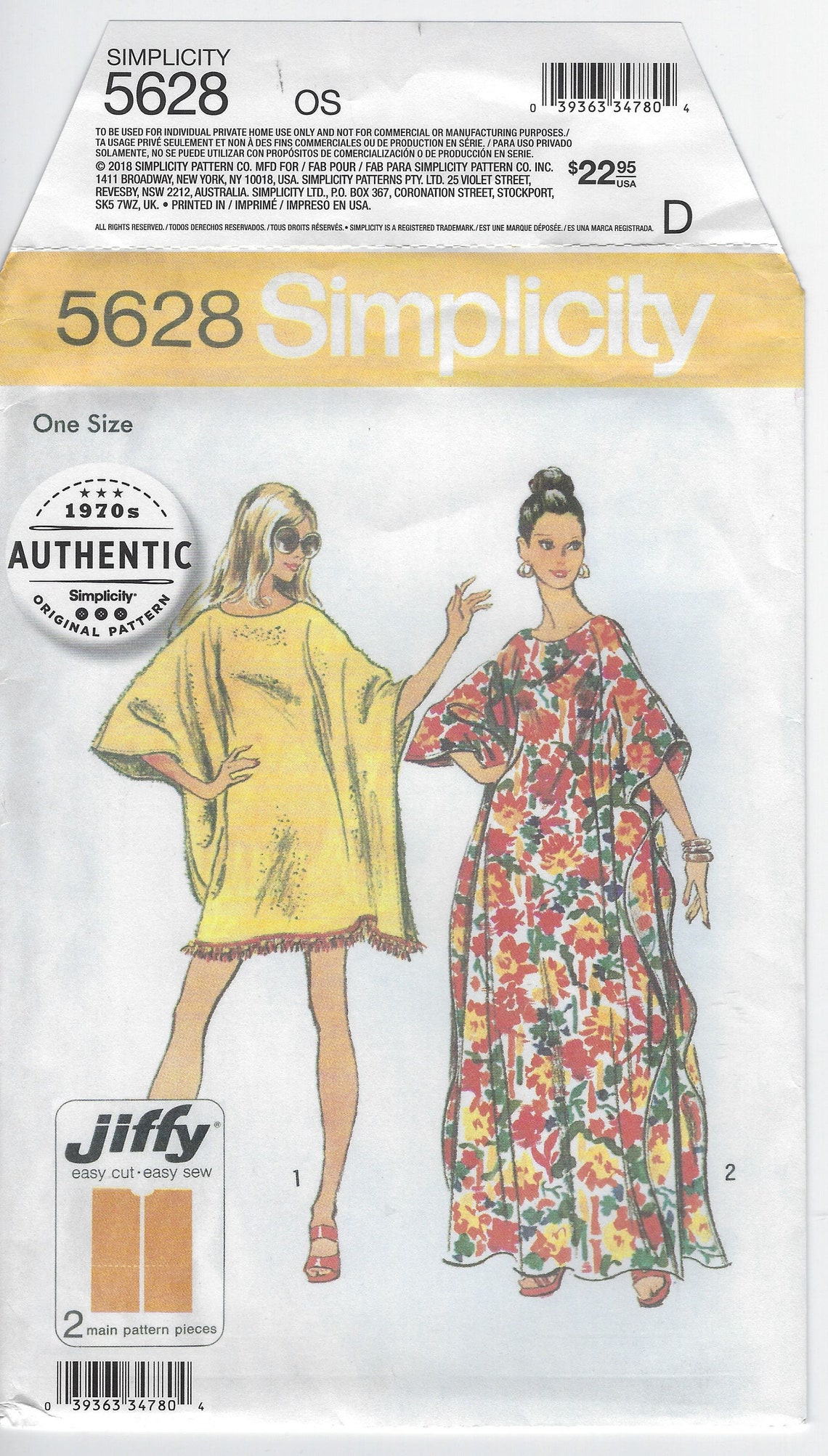 5628 Simplicity 1970's Jiffy Redux Misses Caftan in 2 - Etsy