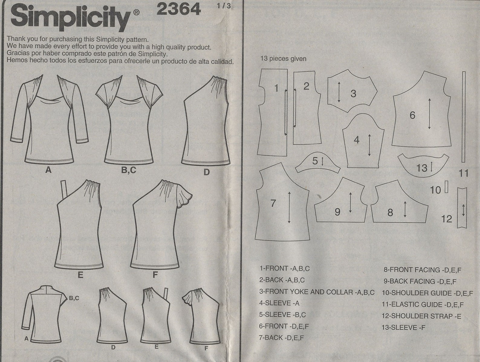 2364 Simplicity Misses 7 Styles Knit Tops W/ Open Shoulder - Etsy