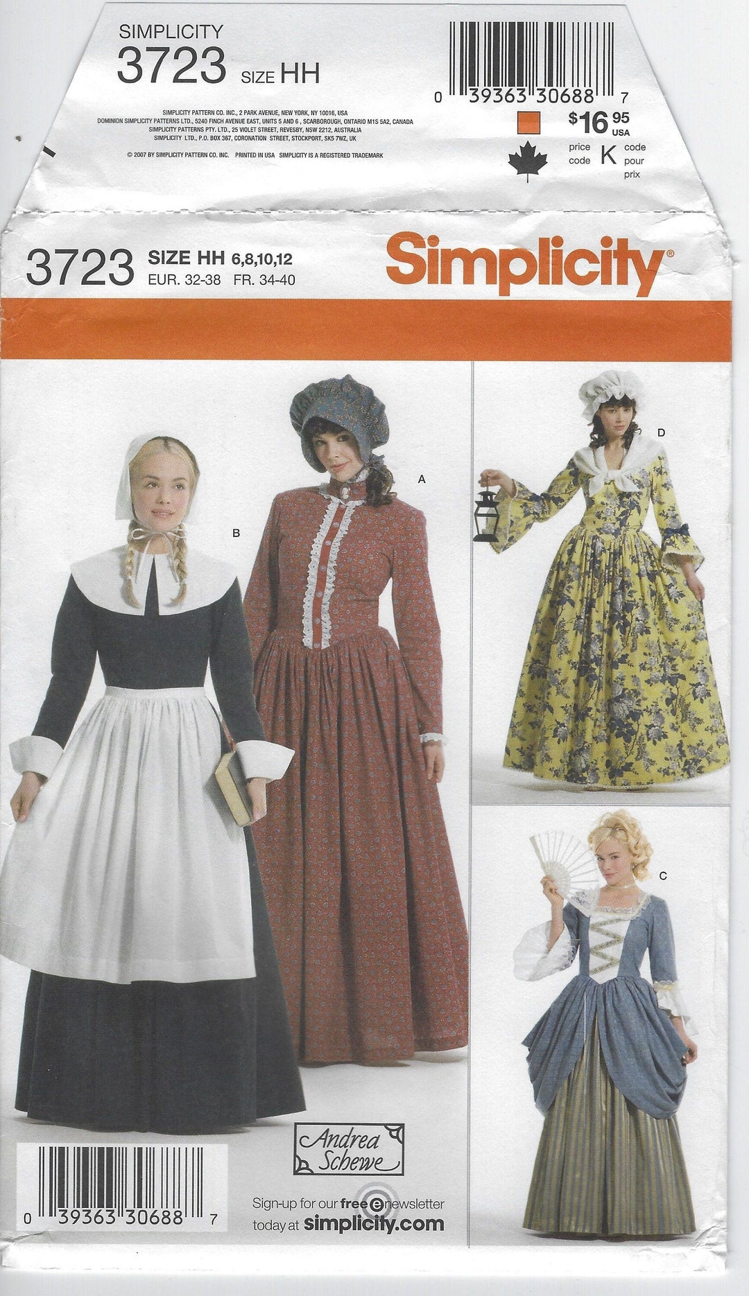 3723 Simplicity Costumes Misses Quaker, Colonial, Prairie Dress and ...