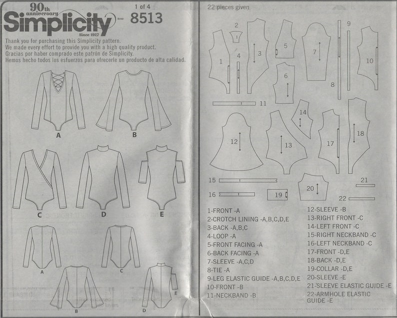 8513 Simplicity Misses Bodysuits W/ Mock Neck Crew Neckline - Etsy