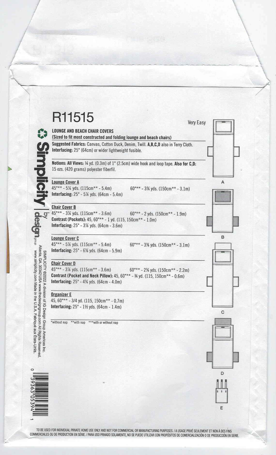 R11515 Simplicity Outdoor Lounge and Beach Chair Covers With - Etsy