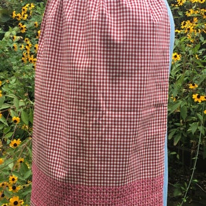 Beautiful Vintage RED 1/8" Gingham Half Apron - Handmade With Cross Stitch Bands on Pocket ...