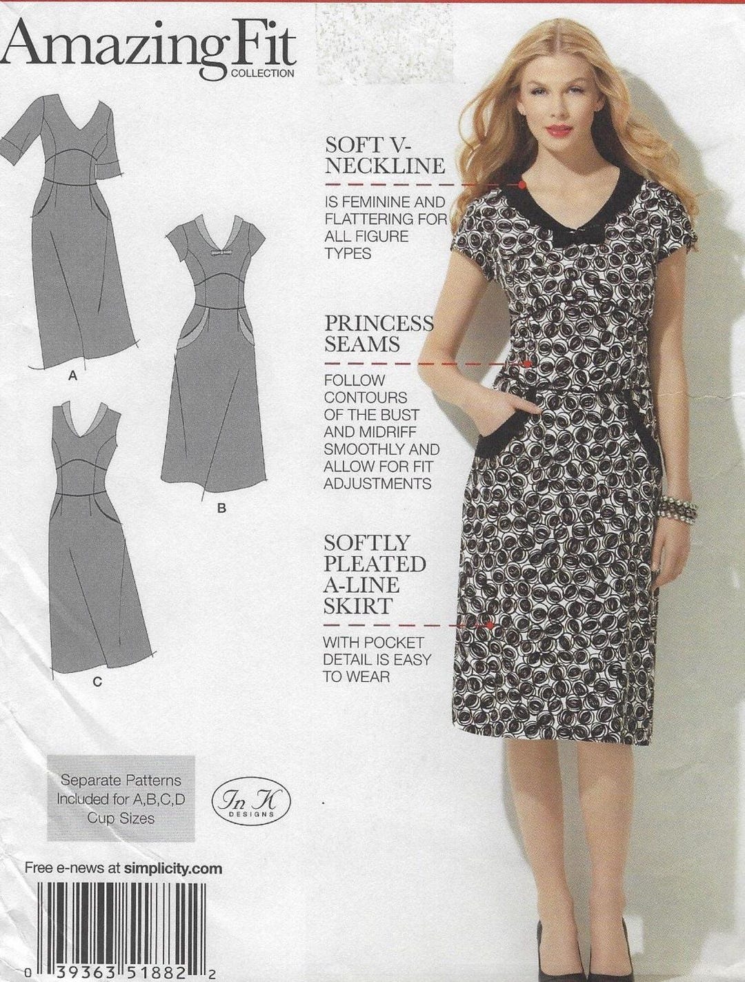 1882 Simplicity Amazing Fit - Misses Dress Has Soft V-neckline, A-line ...