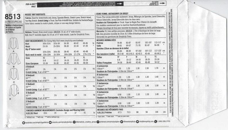 8513 Simplicity Misses Bodysuits W/ Mock Neck Crew Neckline - Etsy