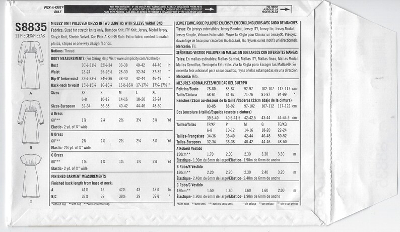 S8835 Simplicity Misses Pullover Knit dress with High waist | Etsy