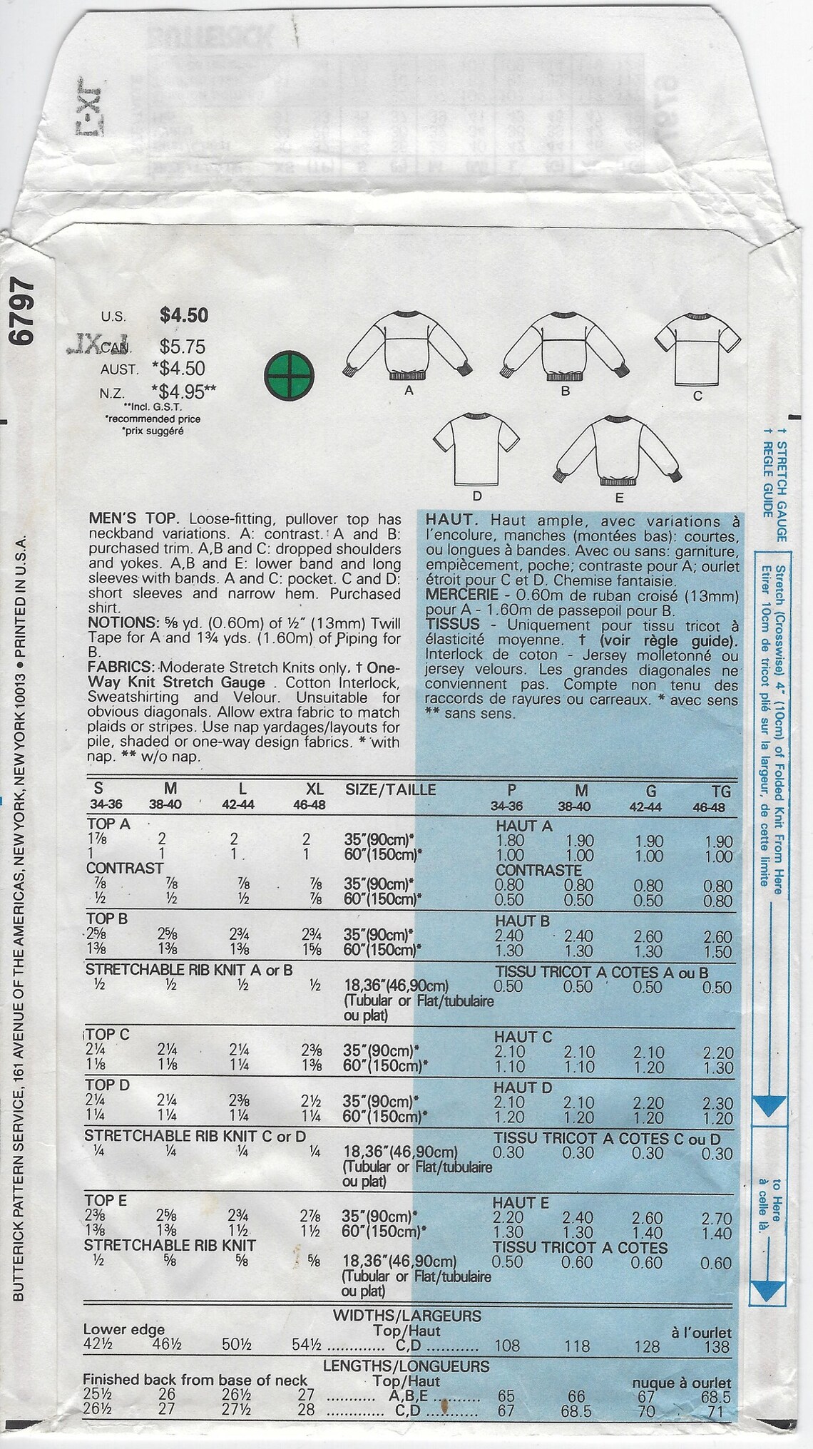 6797 Butterick Classics Mens Pullover Knit Top With | Etsy