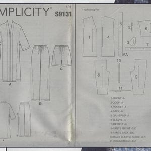 S9131 Simplicity 2 Hour Sleepwear - Unisex Robe Has Tie Belt, Shorts or ...